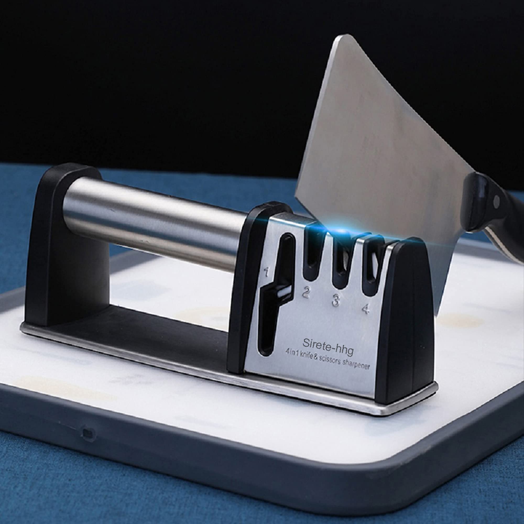 Sirete-hhg 4 in 1 Work Sharp Knife Sharpeners & Survival Tool , Kitchen Pro Knife Sharpener , Scissor Knife Sharpening Tool, Helps Repair and Polishing Blades, Black, 8.66in*2.56in*3.27in (A888)