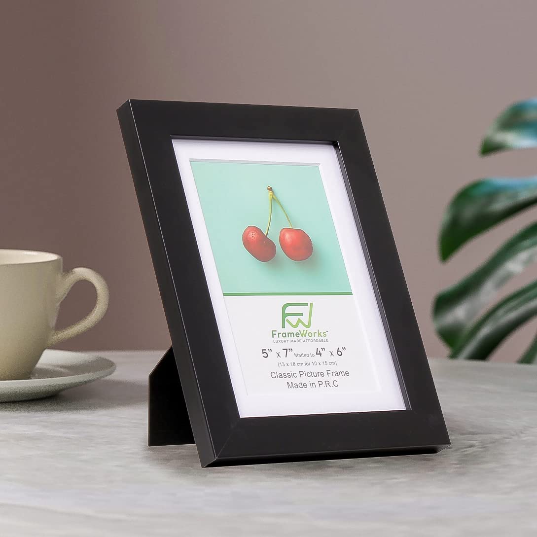 The Display Guys - Square Profile Wooden Picture Frame with Tempered Glass - 5" x 7" matted to 4" x 6" β 6 Pack β Black
