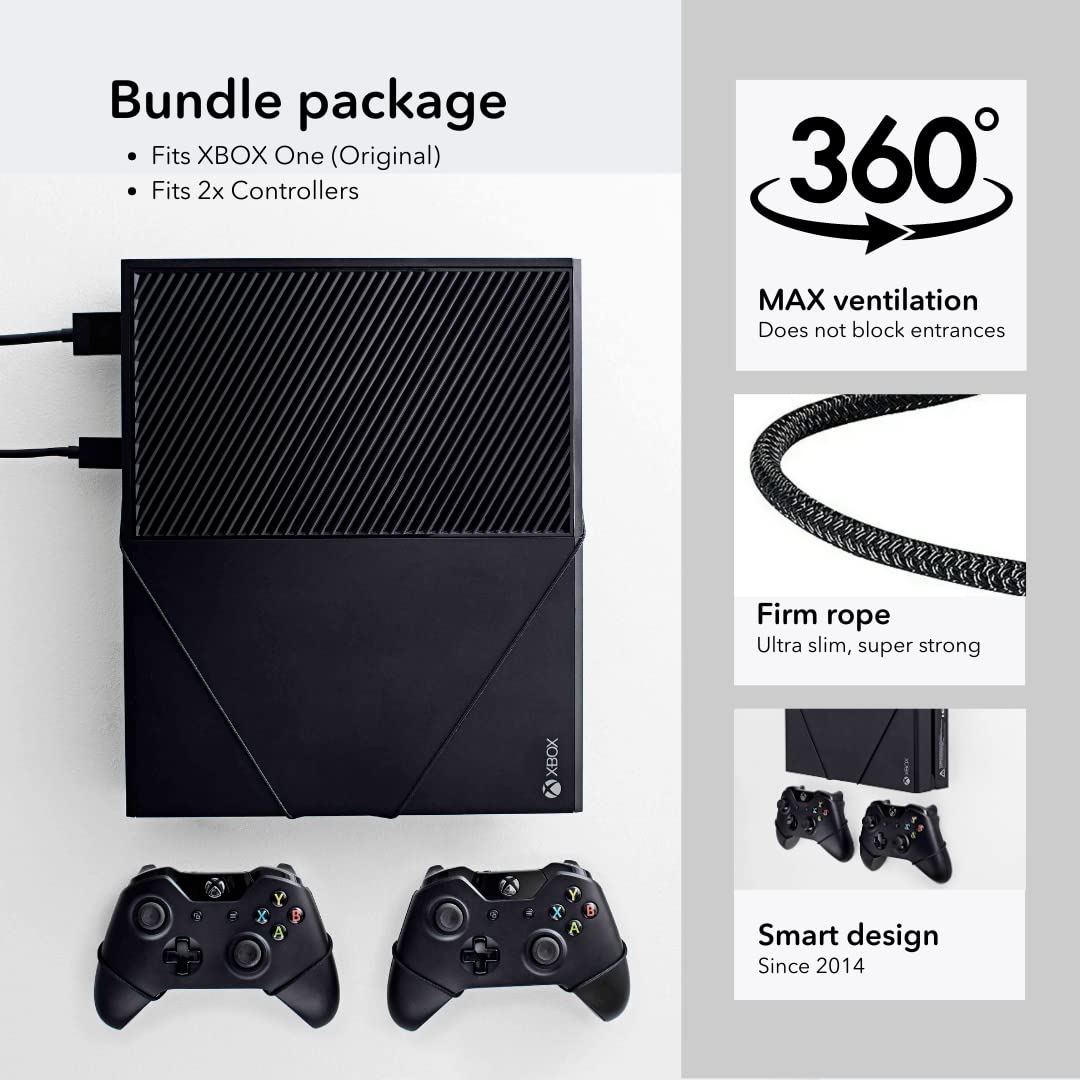 Xbox One Original Wall Mount Solution by FLOATING GRIP - Mounting Kit for Game Consoles - Strong & Slim Ropes - Effective Ventilation, Easy-to-Install System (Standard: Fits Xbox One Original, White)