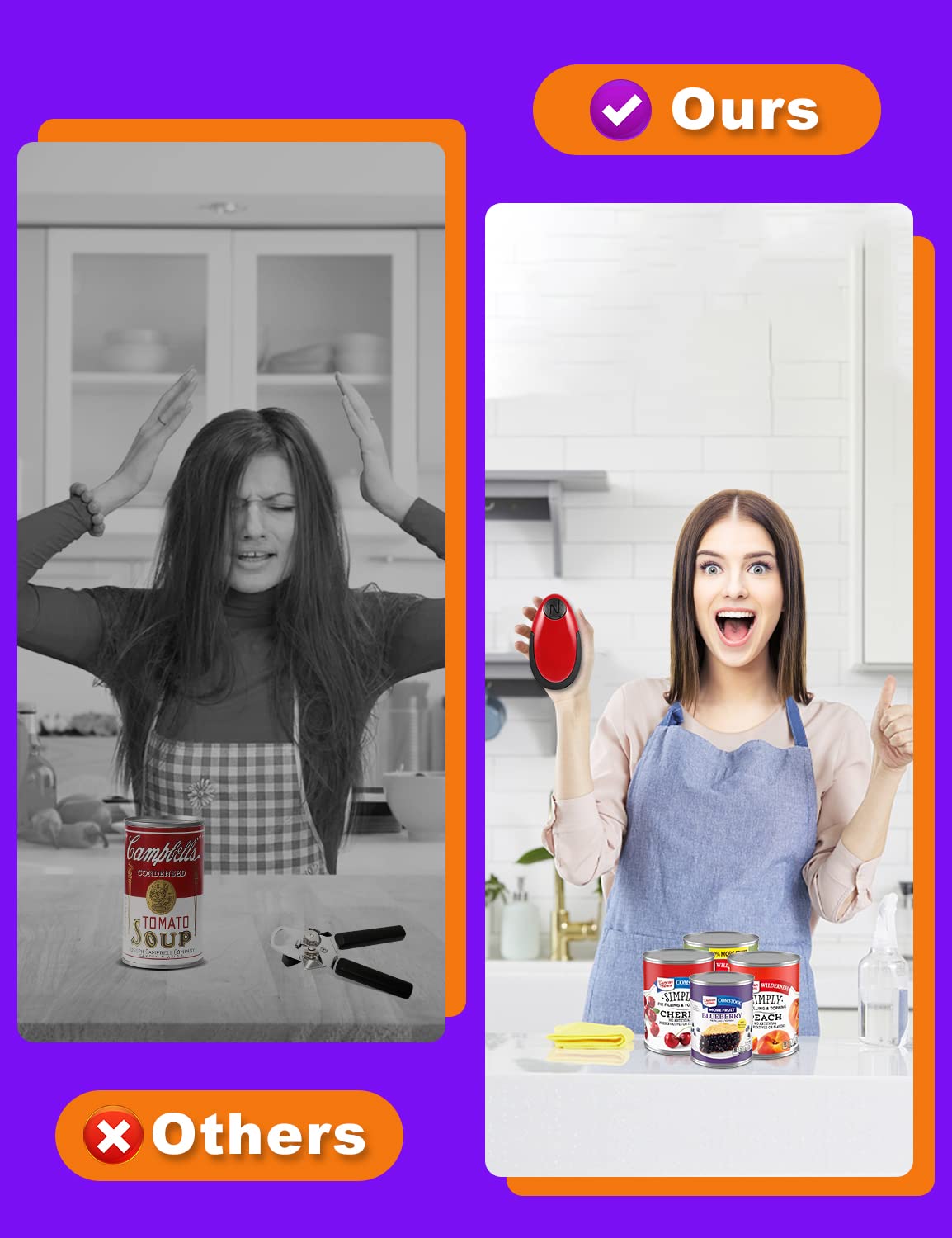 Vadaap One-Touch Electric Can Opener Opens Almost All Can Sizes, Smooth Edge Automatic Can Opener, Kitchen Utensils for Housewives, Seniors and Arthritis Sufferers, Best Gift for Women, MINI Red-1