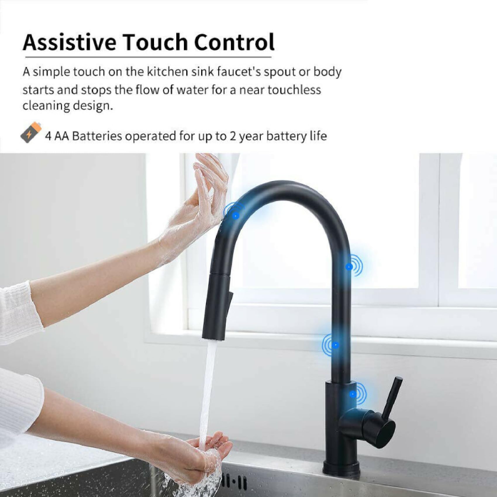Touchless Kitchen Faucet, Single Handle Motion Sensor Kitchen Sink Faucet with Pull Down Sprayer, Brushed Stainless Steel 3 Way Faucet for Kitchen Sink