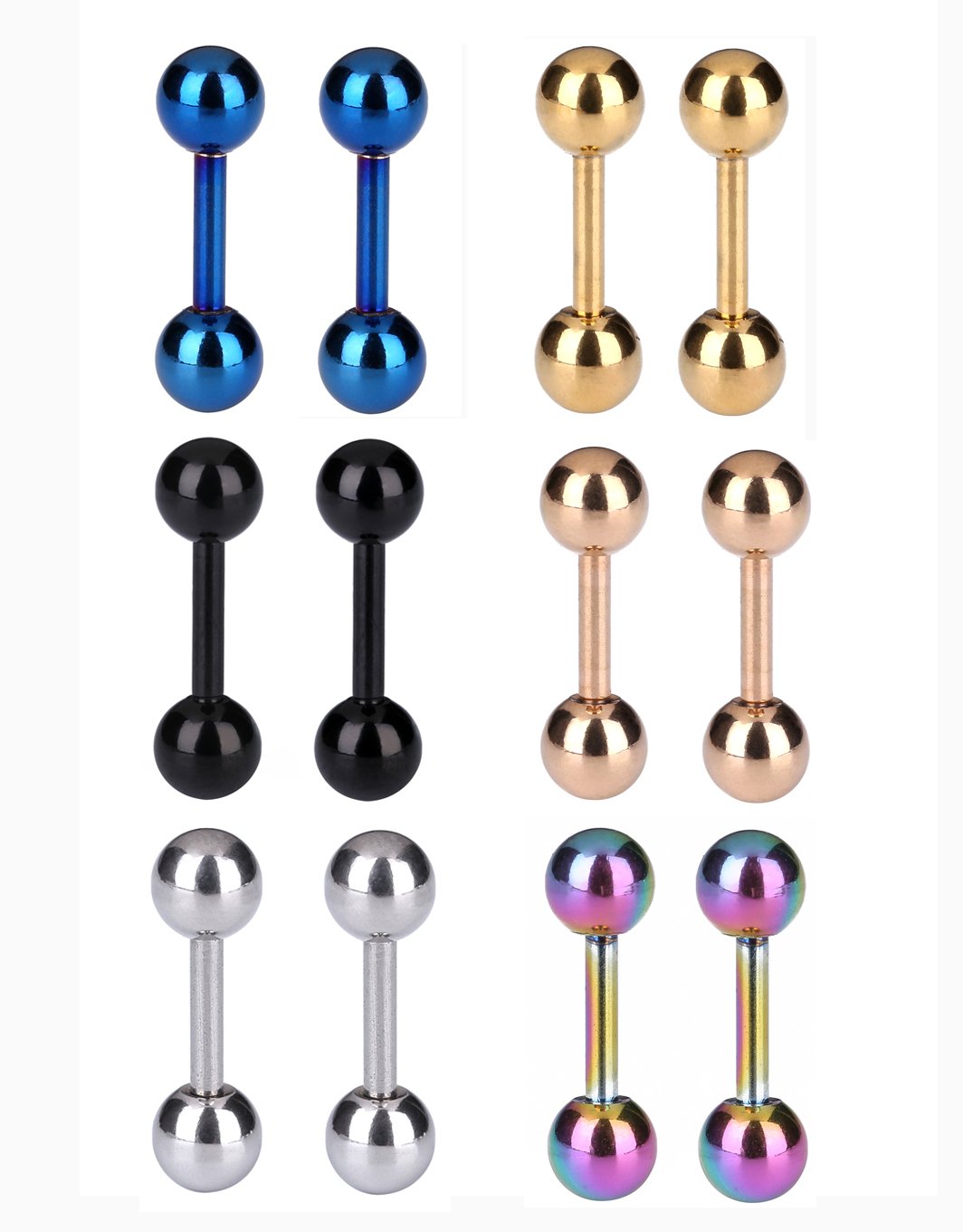 Tanyoyo 4mm Surgical Stainless Steel Ear Piercing Studs Earrings sets 6 Pair Mixed Colors High Polished 16G