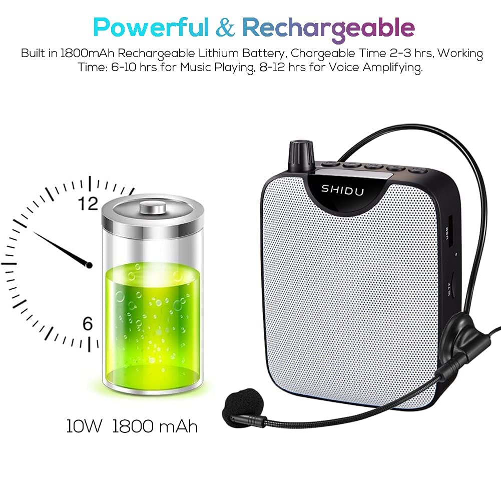 Voice Amplifier SHIDU Original Personal PA System18W with Wired Microphone Headset Mini Loud Speakers Support Recording Funtion Rechargeable for Teachers,Tour Guides,Classroom,Yoga Trainers