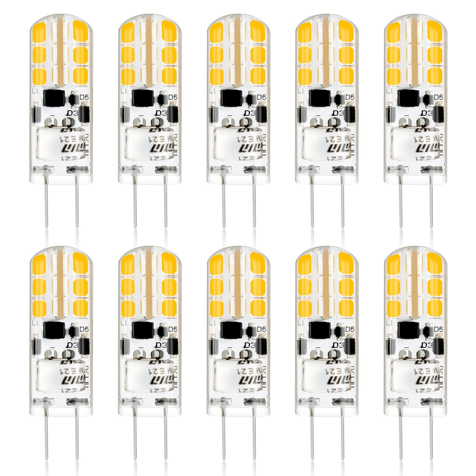 YUIIP G4 LED Bulb Light 3W 12V AC/DC Warm White 2700K G4 Bi-pin Base Lamp 48x3014 SMD 20W 30W Halogen Bulbs Replacement for Landscape Under Cabinet Lighting, Non-dimmable, Pack of 8