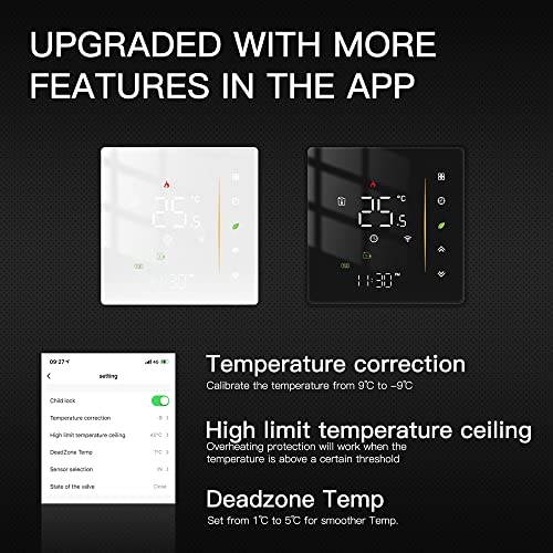 Tuya ZigBee Digital Display lit Temperature Controller Multifunctional Water/Electric Floor Heating Water/Gas Boiler Thermostat Compatible with Alexa and Google Assist