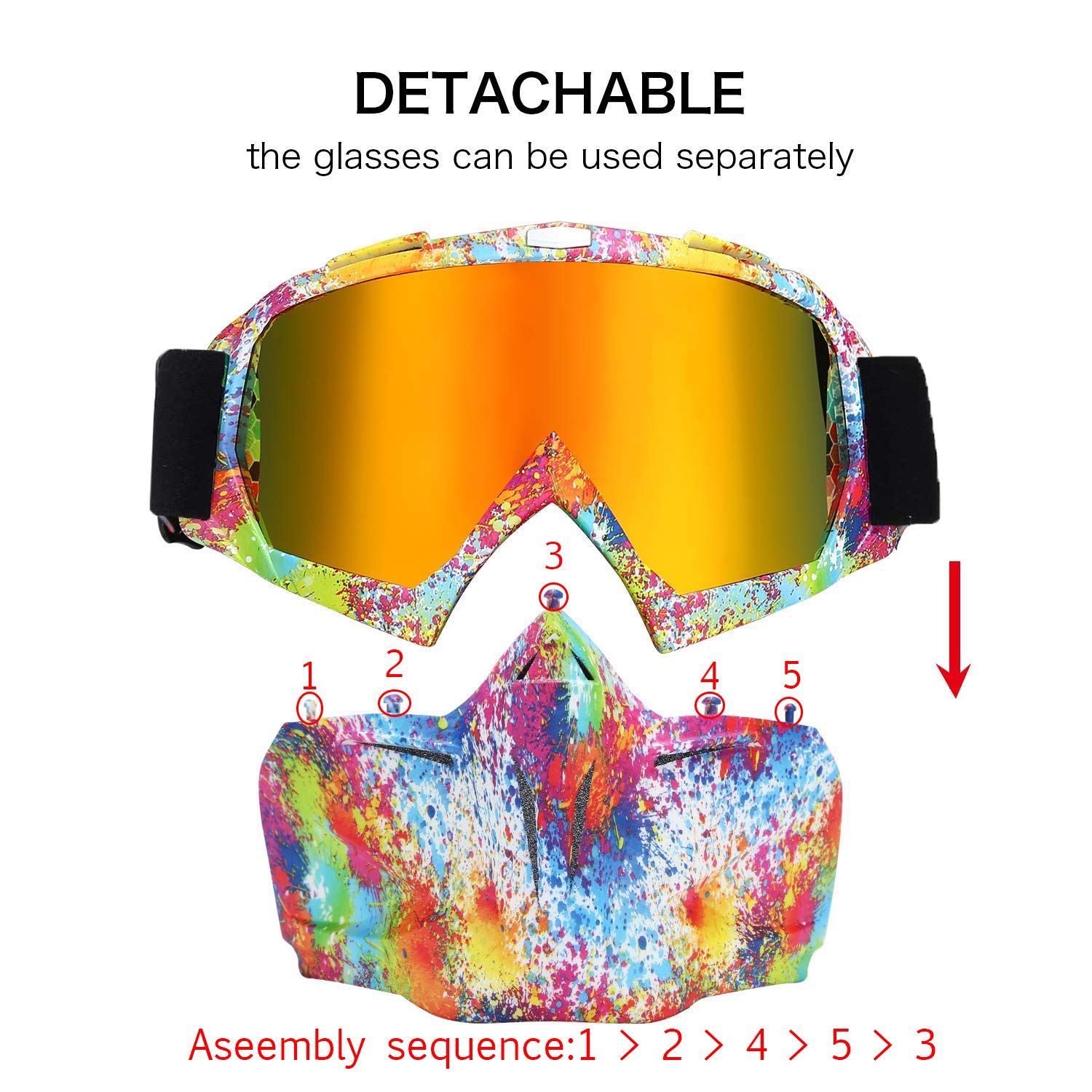 Smarcent Ski Snowboard Snowmobile Goggles Mask Motorcycle Goggles Mask Protect Padding Helmet Sunglasses (Rainbow)