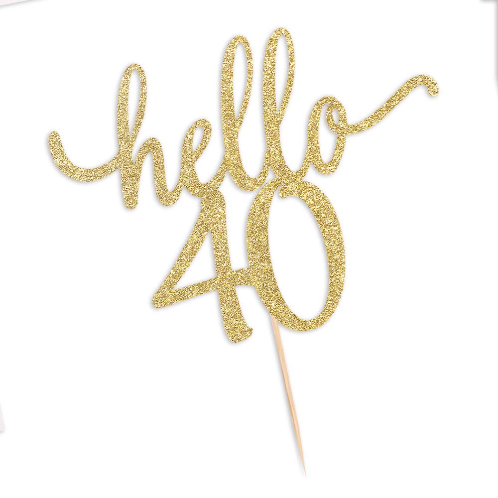 sodasos Golden Glitter Hello 40 Cake Topper - Cheer to 40th Years - 40 and Fabulous Cake Topper - Wedding Anniversary Party Sign Decorations (40)…