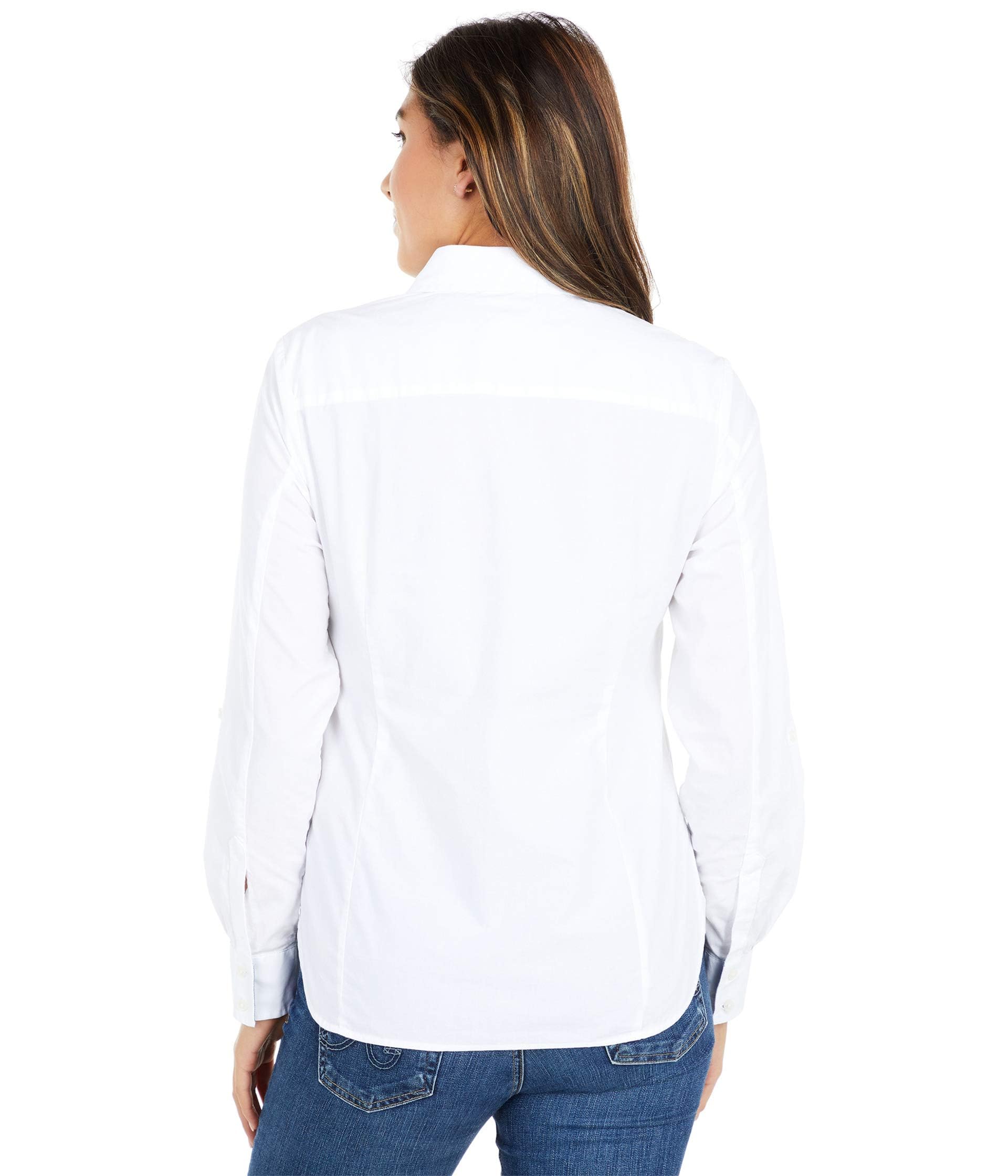 Tommy Hilfiger Women's Solid Button Collared Shirt with Adjustable Sleeves, Bright White, M