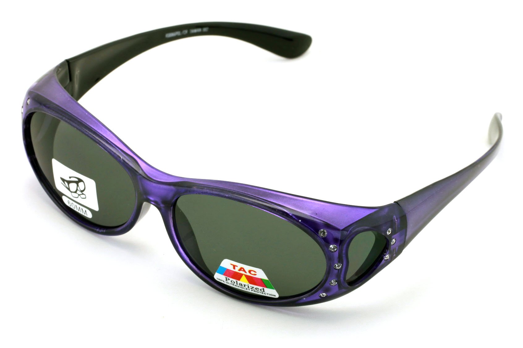 V.W.E. Womens Polarized Fit Over Glasses Sunglasses Rhinestone Rectangular Frame Temple Heart 60mm (Purple)