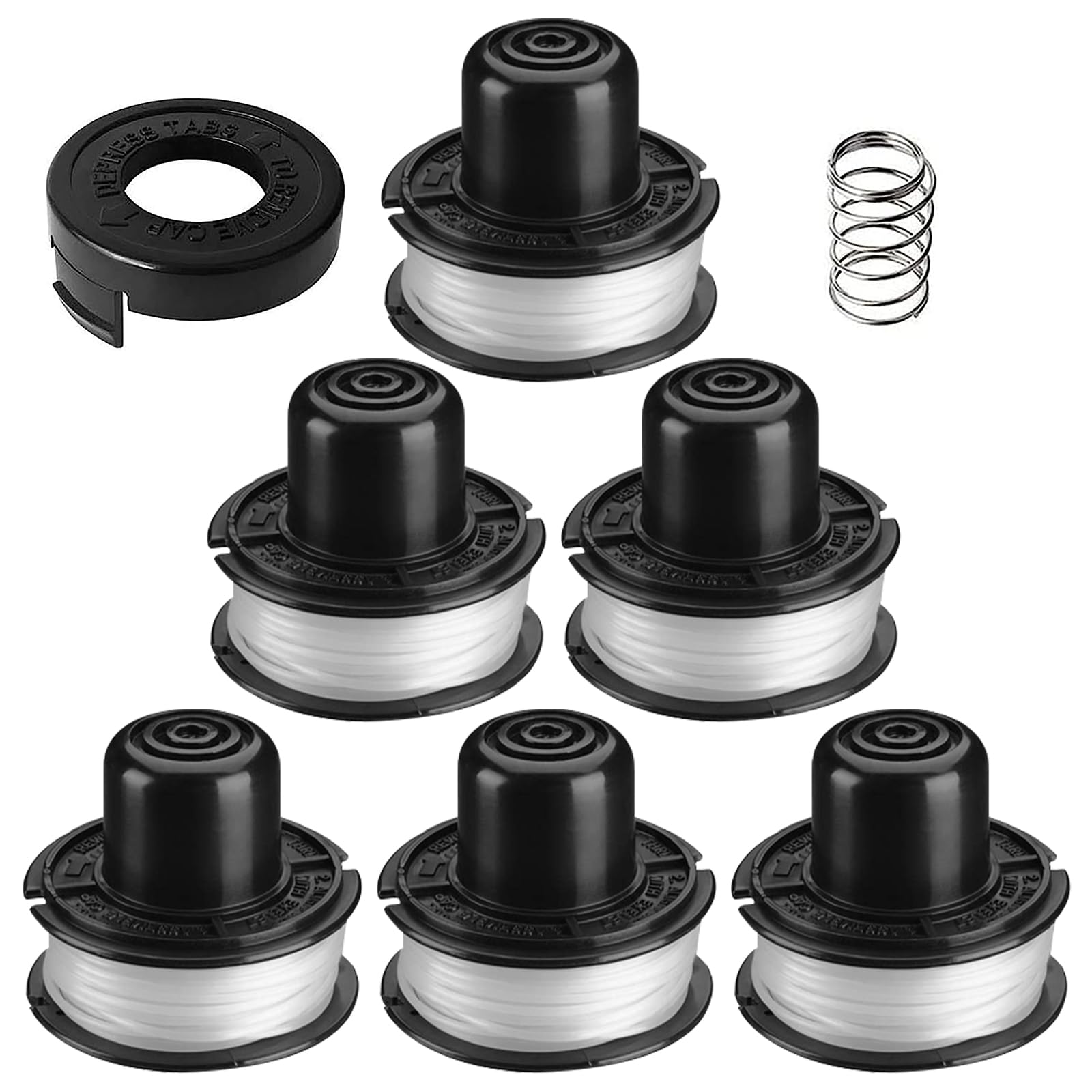 RS-136 Replacement for Black + Decker Weed Eater Bump Auto Feed Spool Compatible with ST1000 ST4000 ST4500 GE600 CST800 ST6800, String Trimmer Line 20ft 0.065"，8-Pack (6- Spool + 1 Cap+1 Spring)