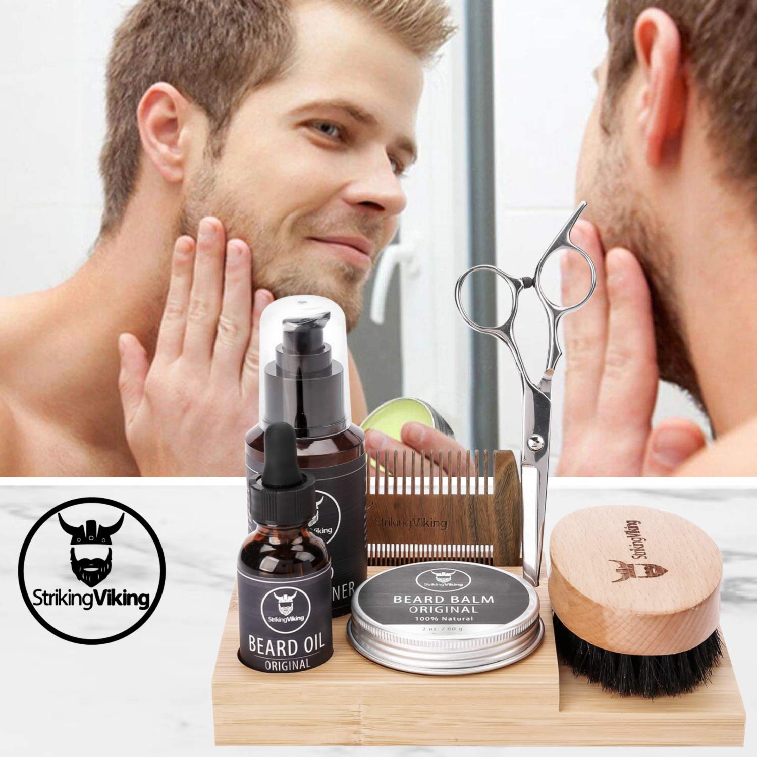 Striking Viking Beard Caddy Countertop Bathroom Organizer for Beard Products - Beard Product Holder for Beard Oil,Beard Balm,Beard Wash,Beard Comb,Beard Brush & Scissors (1pc Organizer Caddy)
