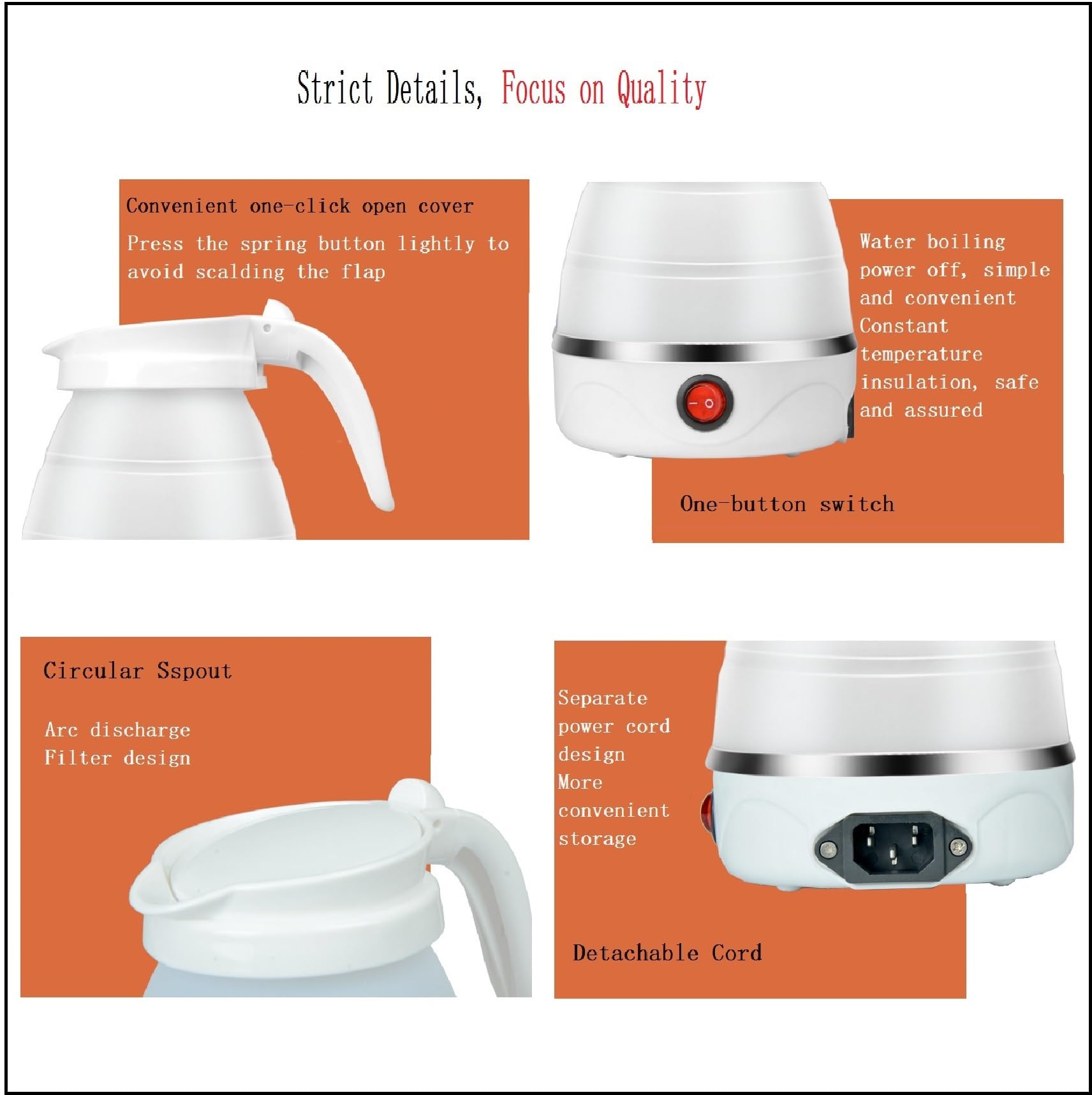 Travel Kettle,Travel Foldable Electric Kettle,Collapsible Food Grade Silicone Small Portable Kettle,Boiling water for Tea Coffee,Boil Dry Protection (600ml,110V,600W,US Plug) (Blue)