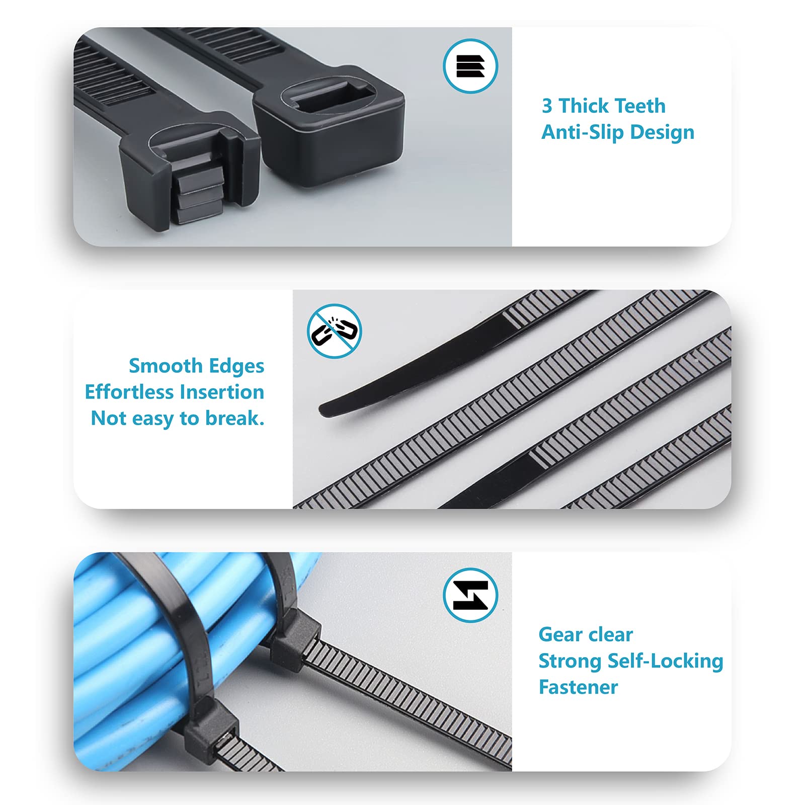 Zip Ties Assorted Sizes(4β+6β+8β+12β), 400 Pack, Black Cable Ties, UV Resistant Wire Ties by ANOSON