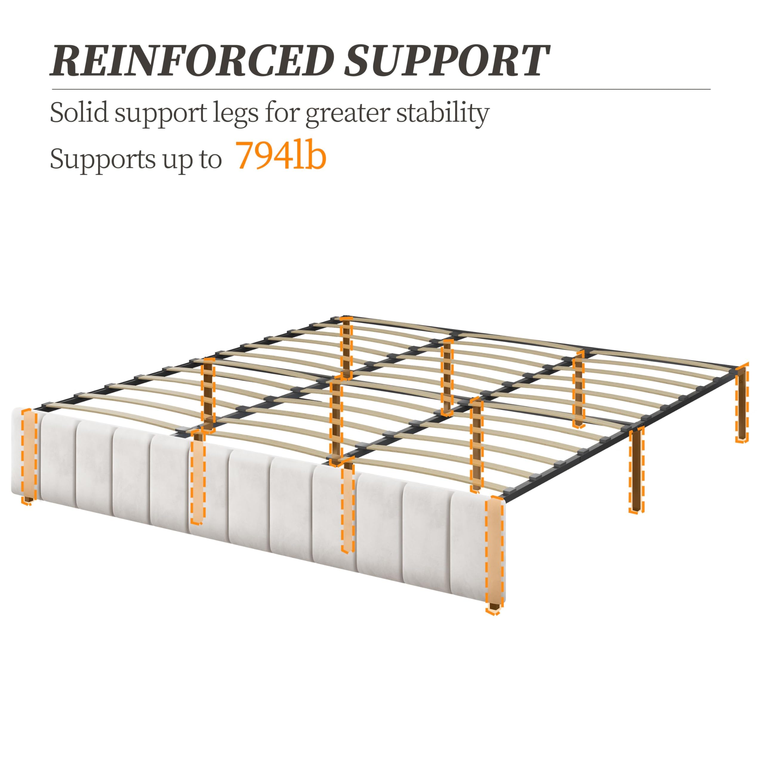 Yaheetech King Bed Frame Upholstered Platform Bed with 4 Storage Drawers, Large Storage Space/Strong Wooden Slats/Non-Slip and Noise-Free/No Fixed Headboard/No Box Spring Needed/Beige King Bed