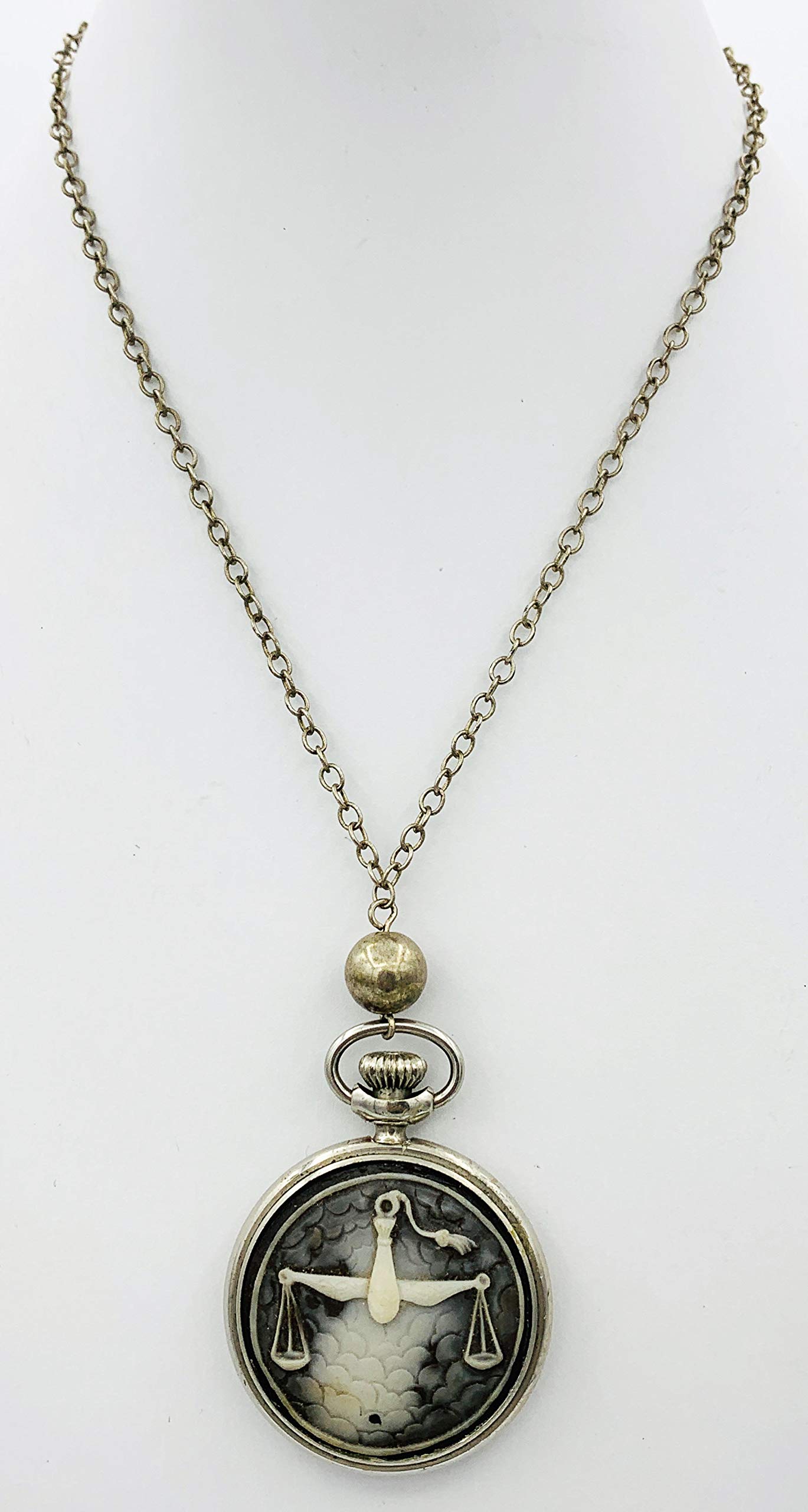 Steampunk Pocket Watch Frame with Scales of Justice Cameo Pendant Necklace
