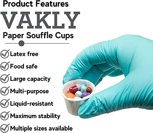 Vakly Disposable Paper Souffle Medicine Cups 3/4 oz [Pack of 250] – (0.75 Ounce) Small Cups for Medication Distribution, Pills, Tasting, Condiments, Food and Dessert Serving