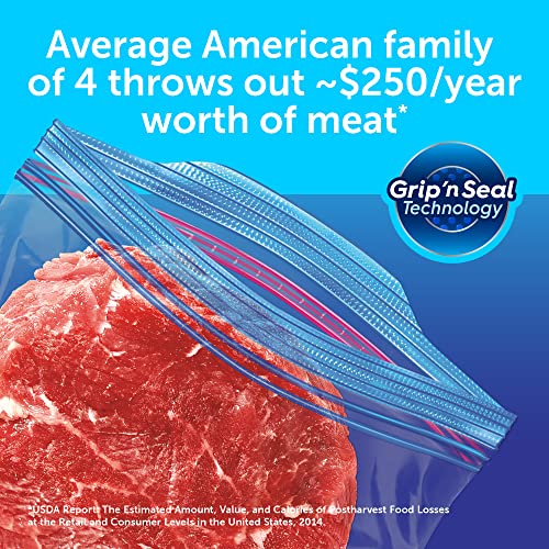 Ziploc Gallon Food Storage Freezer Bags, Stay Open Design with Stand-Up Bottom, Easy to Fill, 60 Count