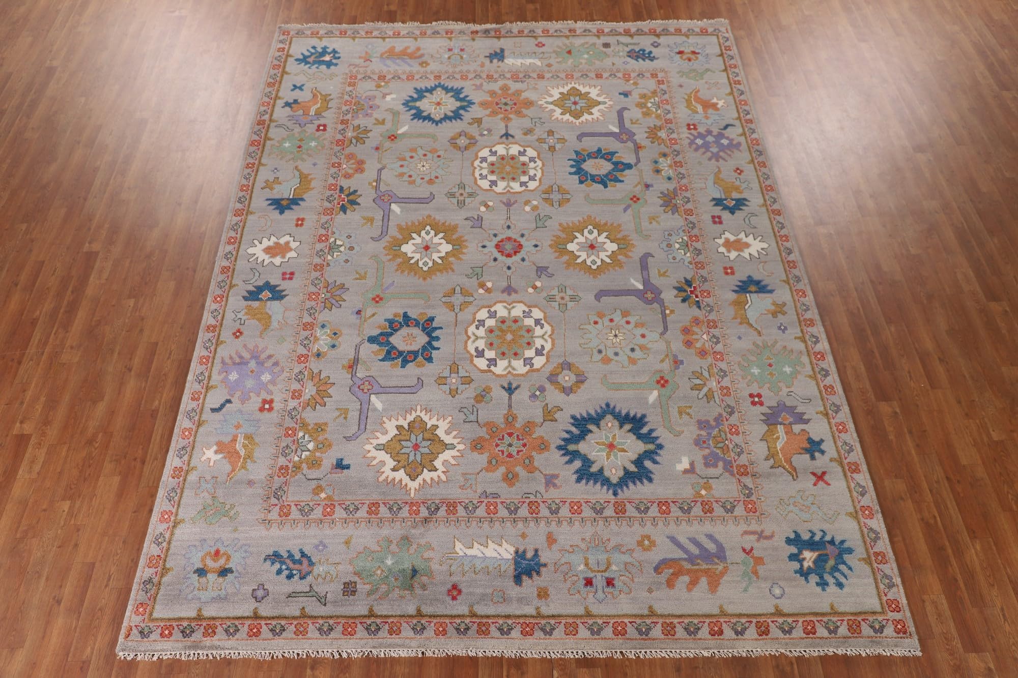 Transitional Collection 9 x 12 Oushak Area Rug, Floral/Geometric Wool Carpet for Home Décor, Living Room, Dining Room, and Bedroom