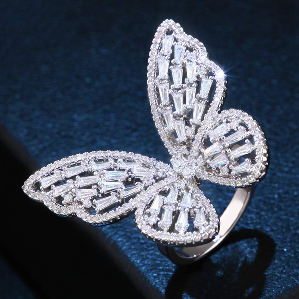 TENDYCOCO Women Big Butterfly Ring Beautiful Luxury Crystal Ring for Party Banquet ï¼ˆ7ï¼‰