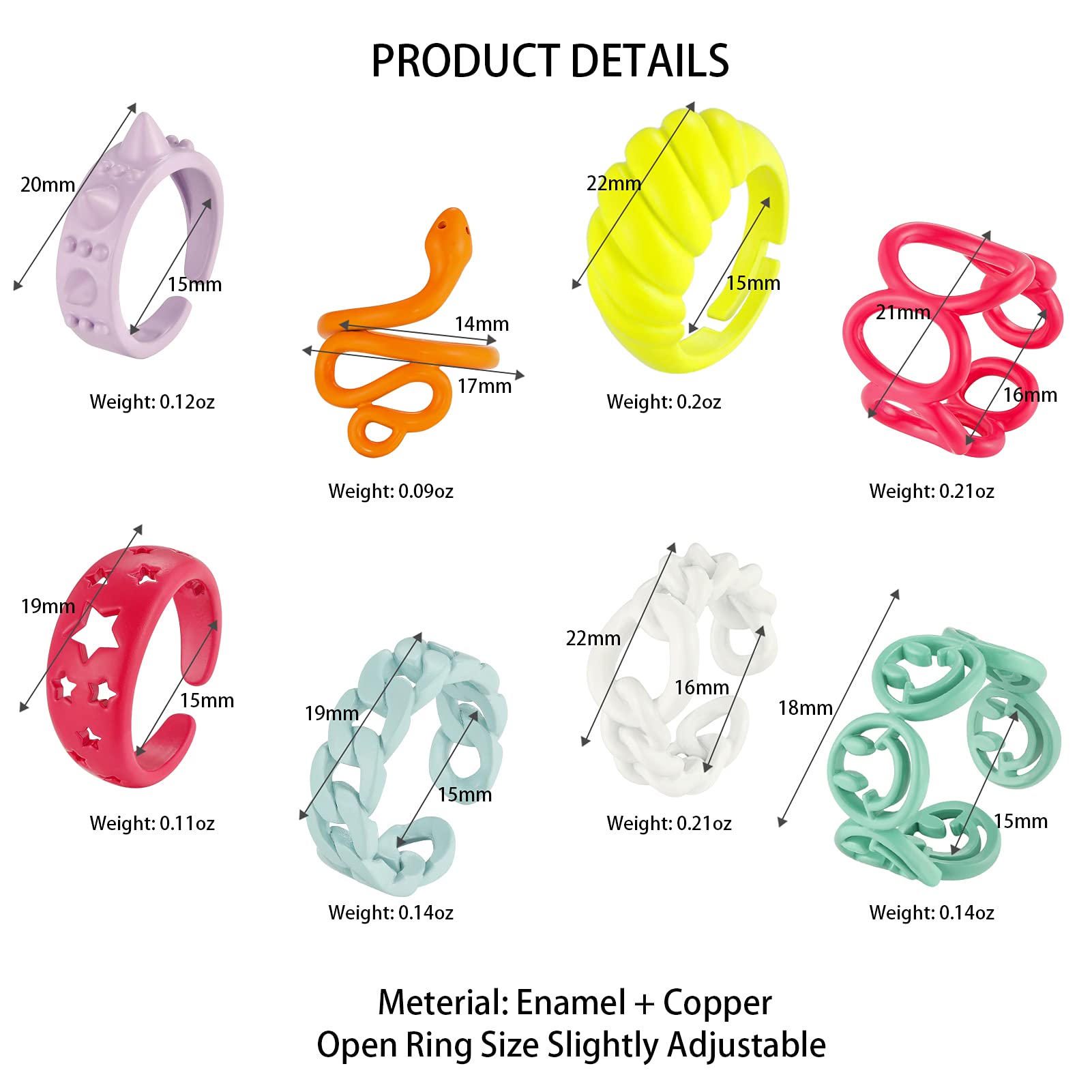 SISMIURRA 8pcs Acrylic Rings Aesthetic Chunky Rings for Women Alloy Knuckle Ring Set Preppy Funky Rings Gift for Teens