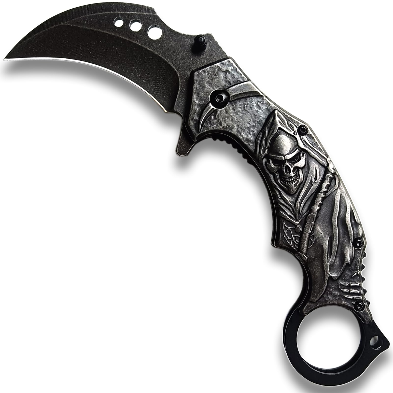 Vividstill Pocket Knife for Men, Folding Knife With Clip & 3D Relief, Embossed Edc Knife For Men Outdoor Survival Camping Hiking hunting (Black)