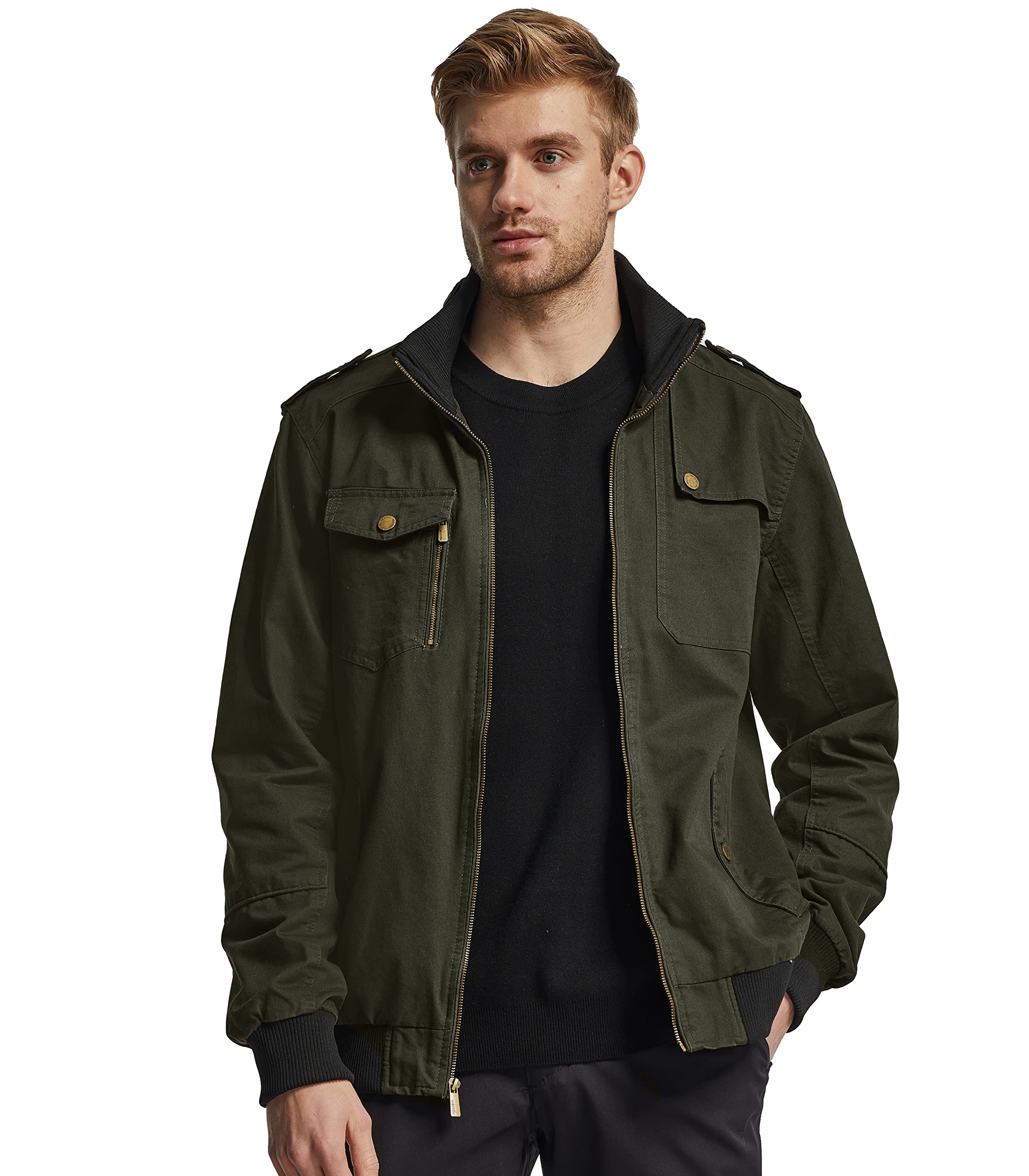 wantdo Men's Big and Tall Casual Cotton Jacket Durable Work Jacket Army Green Large
