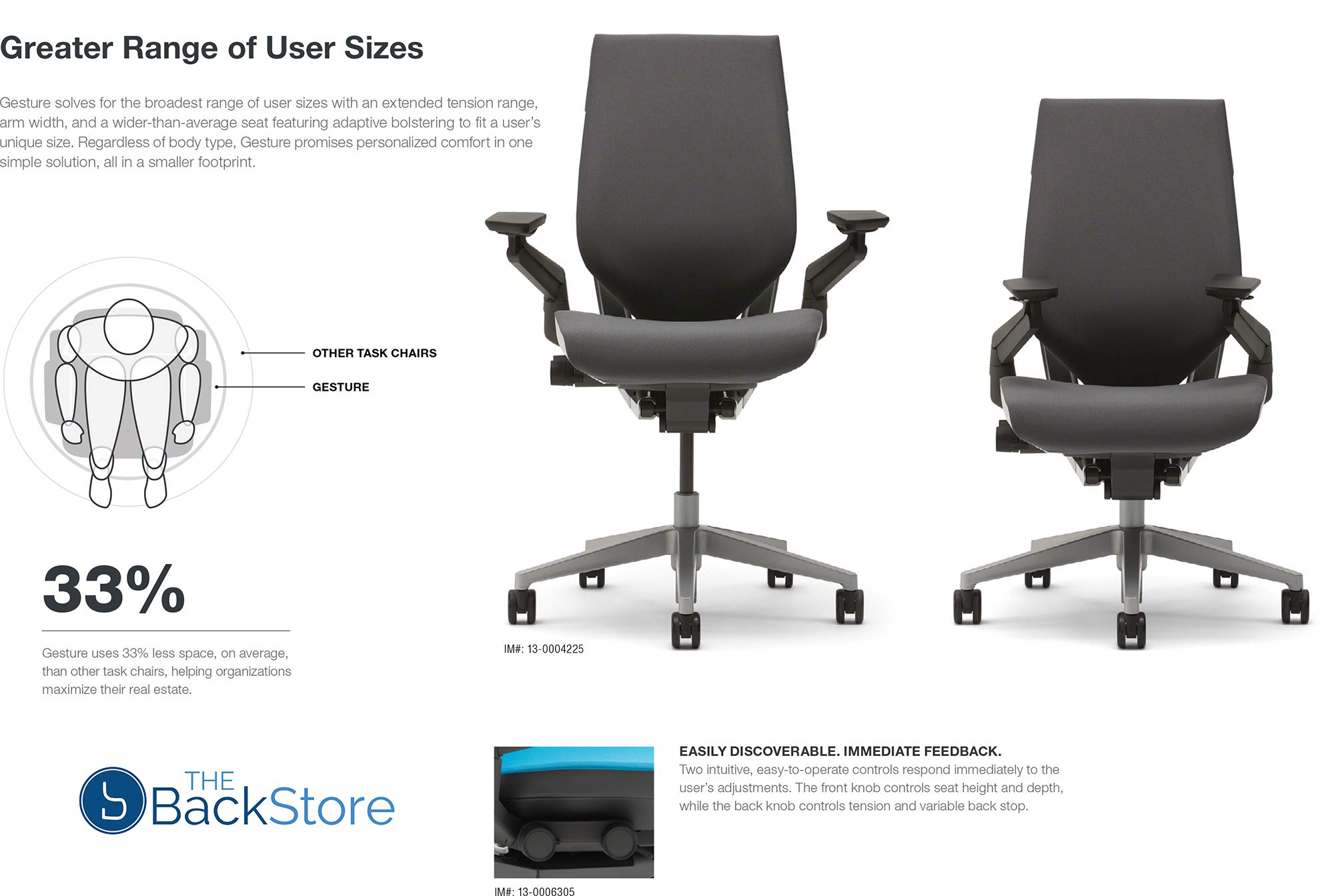 Steelcase Gesture Office Desk Chair with Headrest in Elmosoft Genuine Espresso L133 Leather Plus Lumbar Support Low Black Frame
