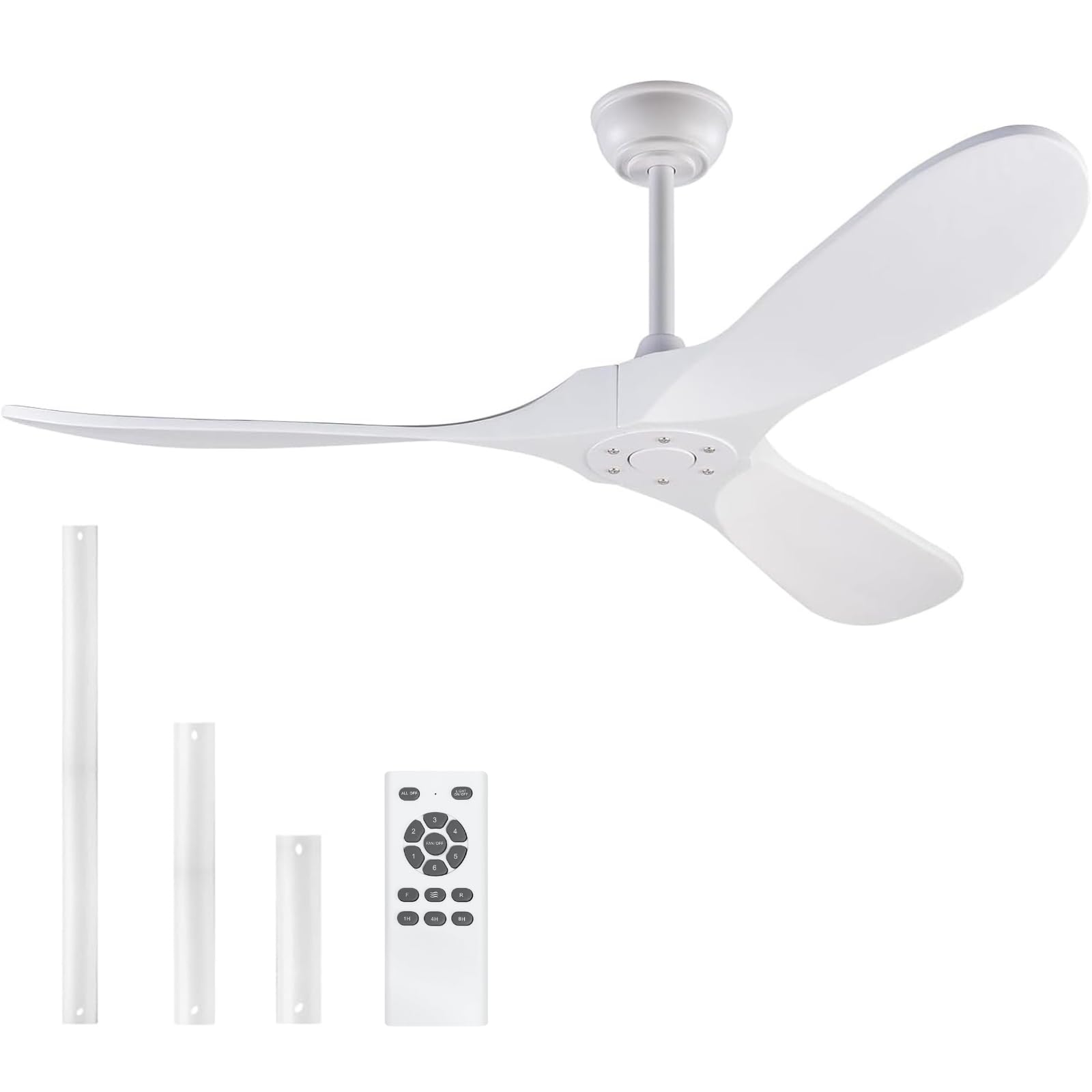 YKXONFA Solid Wood Ceiling Fans Without Light, 52 inch Real Wood Ceiling Fan with 6-Speeds 3 Wood Blades, Indoor Outdoor Ceiling Fans for Garage, Farmhouse, Living Room, Bedroom, Office