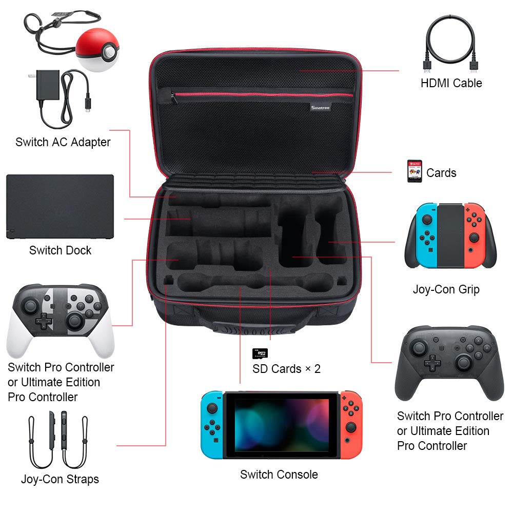 Smatree Hard Carrying Case N600 Compatible for Nintendo Switch-Fit for Pro Controller/Ultimate Edition Pro Controller & Accessories, Thickened Protection Travel Bag