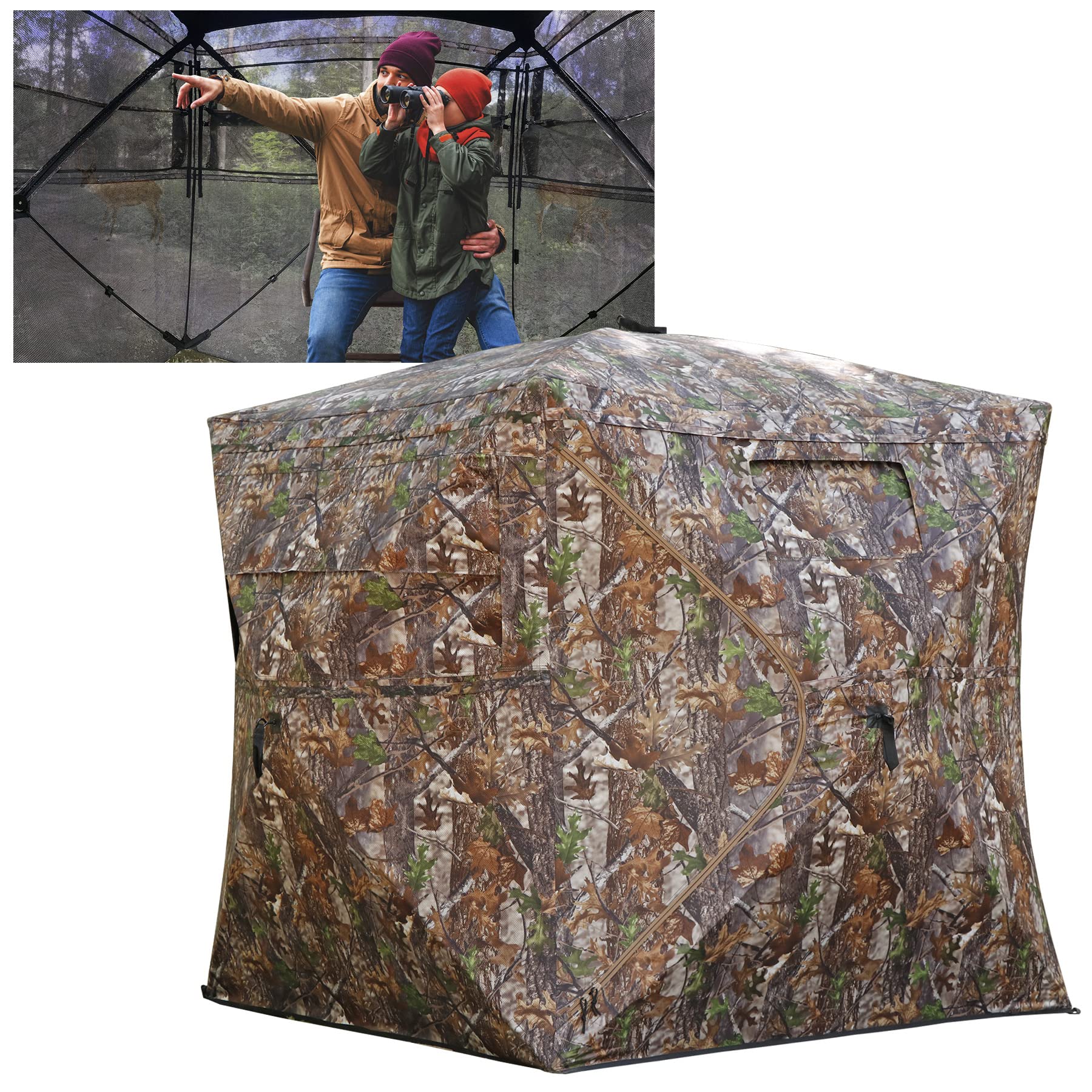 Trigoo Hunting Blind 2-3 Person 270 Degree Pop Up Hunting Ground Tent See Through with Carrying Bag and Ground Stakes