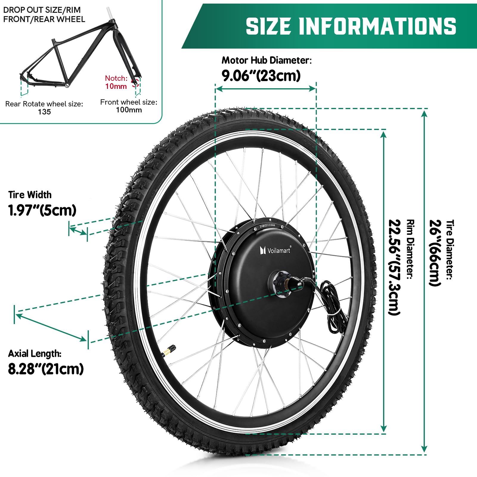 Voilamart Electric Bicycle Kit 26" Rear Wheel 48V 1000W E-Bike Conversion Kit with LCD Display, Cycling Hub Motor with Intelligent Controller and PAS System for Road Bike(without Battery)