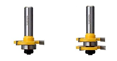 Valiant Tongue & Groove Router Bit Set with Adjustable 1/2 Inch Shank - 2 T Shape Wood Milling Cutters for Professional & Beginner Carpenters - Woodworking Tools for Doors, Drawers, Shelves & More