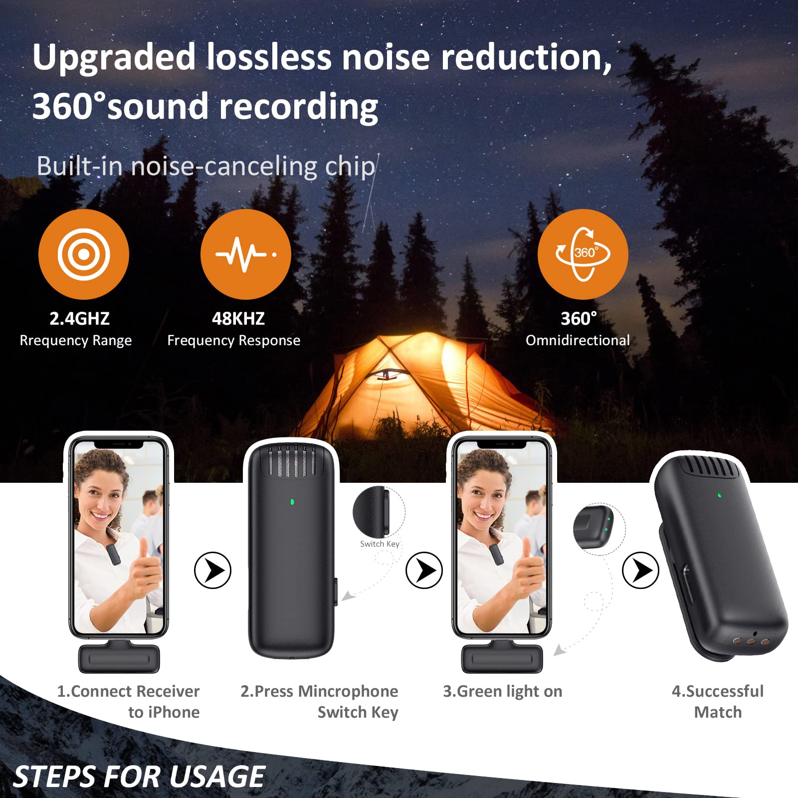 Wireless Lavalier Microphone for iPhone iPad Recording, Plug & Play Auto-syncs Clip-on Mini Mic for YouTube Facebook Live Stream TikTok Vlog Zoom Video -Noise Reduction/No APP & Bluetooth Needed
