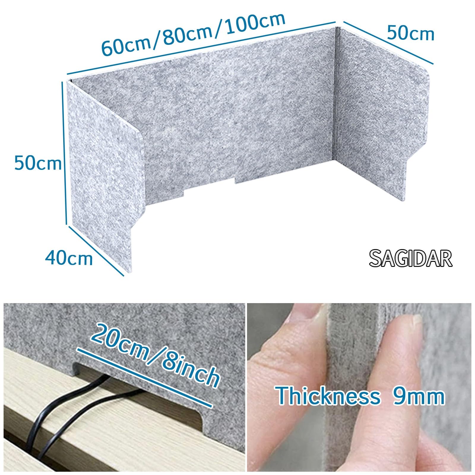 SAGIDAR Office Divider Partition, Acoustic Desk Divider, Desktop Privacy Panel, 60/80/100cm, Thickness 9mm, Free Standing Workspace Divider, for Schools Or Offices