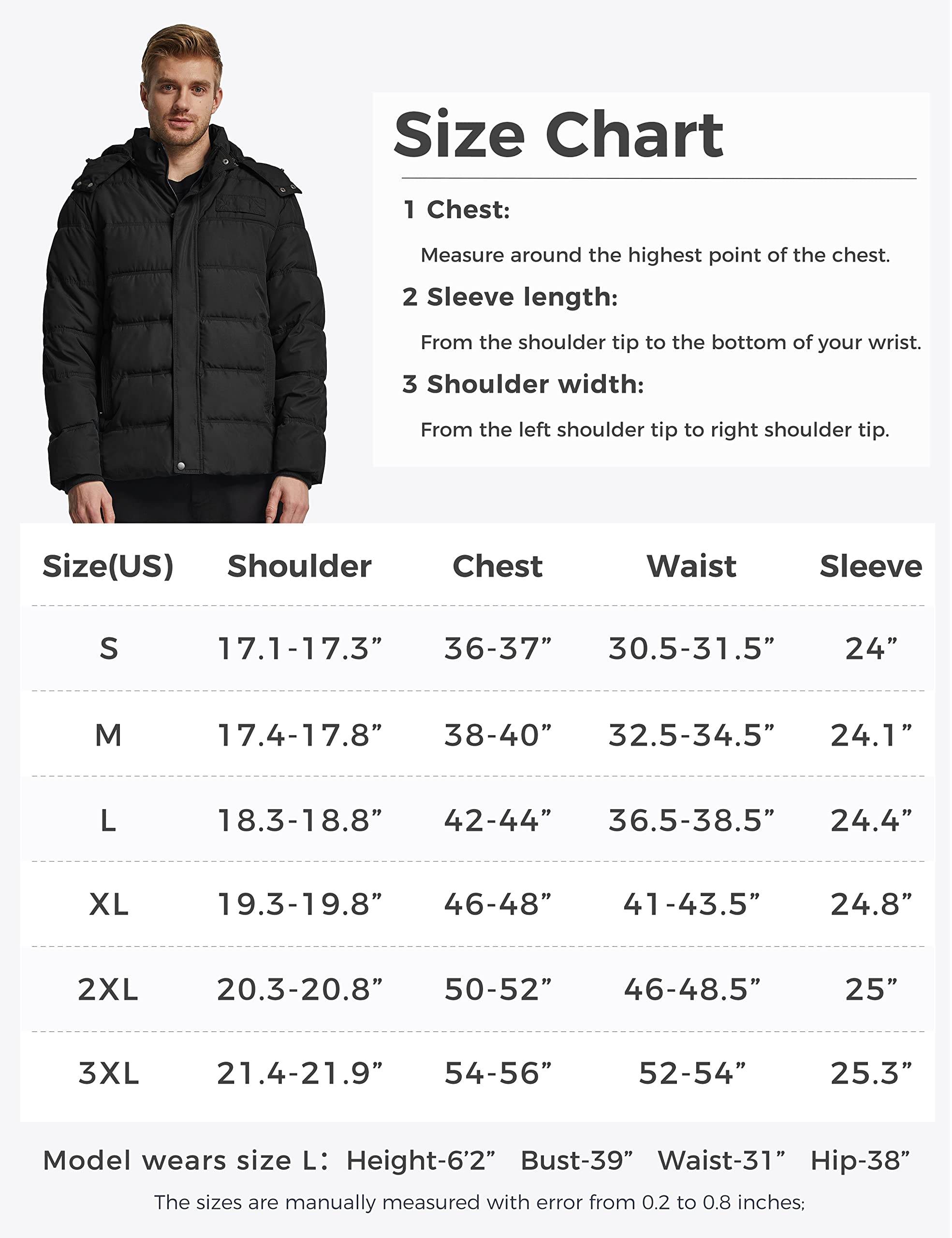 wantdo Men's Padded Winter Coat Bubble Coat Windproof Puffer Jacket (Black, 2X-Large)