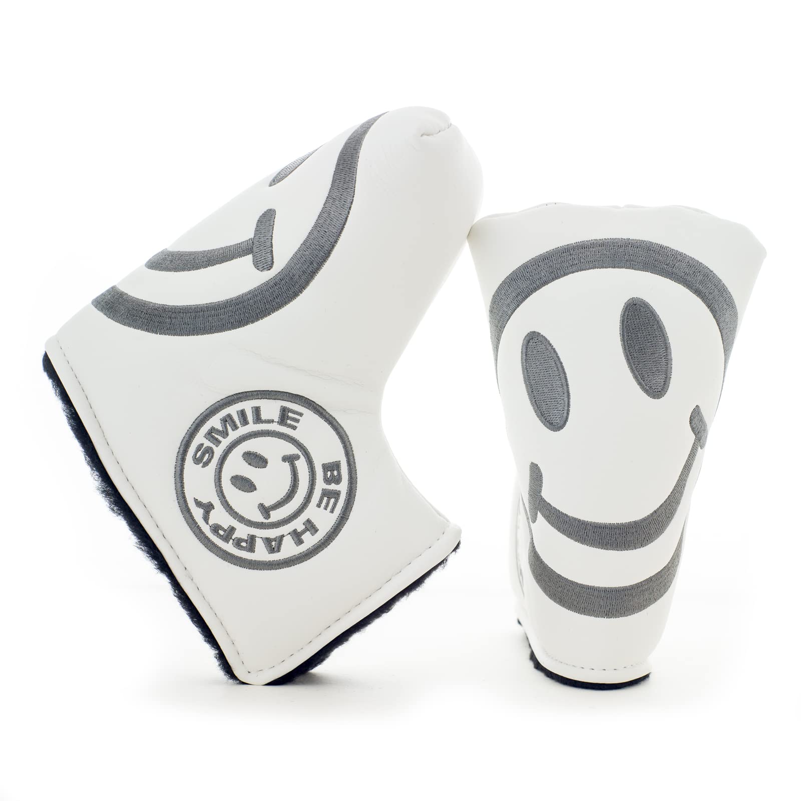 Smile Face Golf Headcover for Blade and Midsize Mallet Putter, White, Head Cover