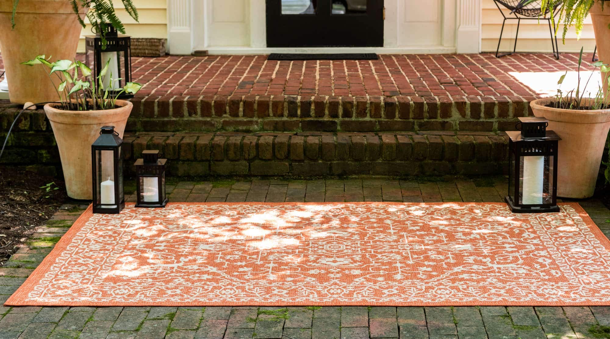 Unique Loom Outdoor Botanical Collection Area Rug - Allover (5' 3" x 8' Rectangle, Terracotta/ Beige)