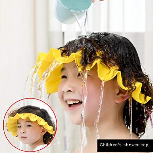SUMAJU Baby Shower Cap, Waterproof Silicone Shower Cap Adjustable Shampoo Shower Cap Hat for Toddler Children (Yellow)