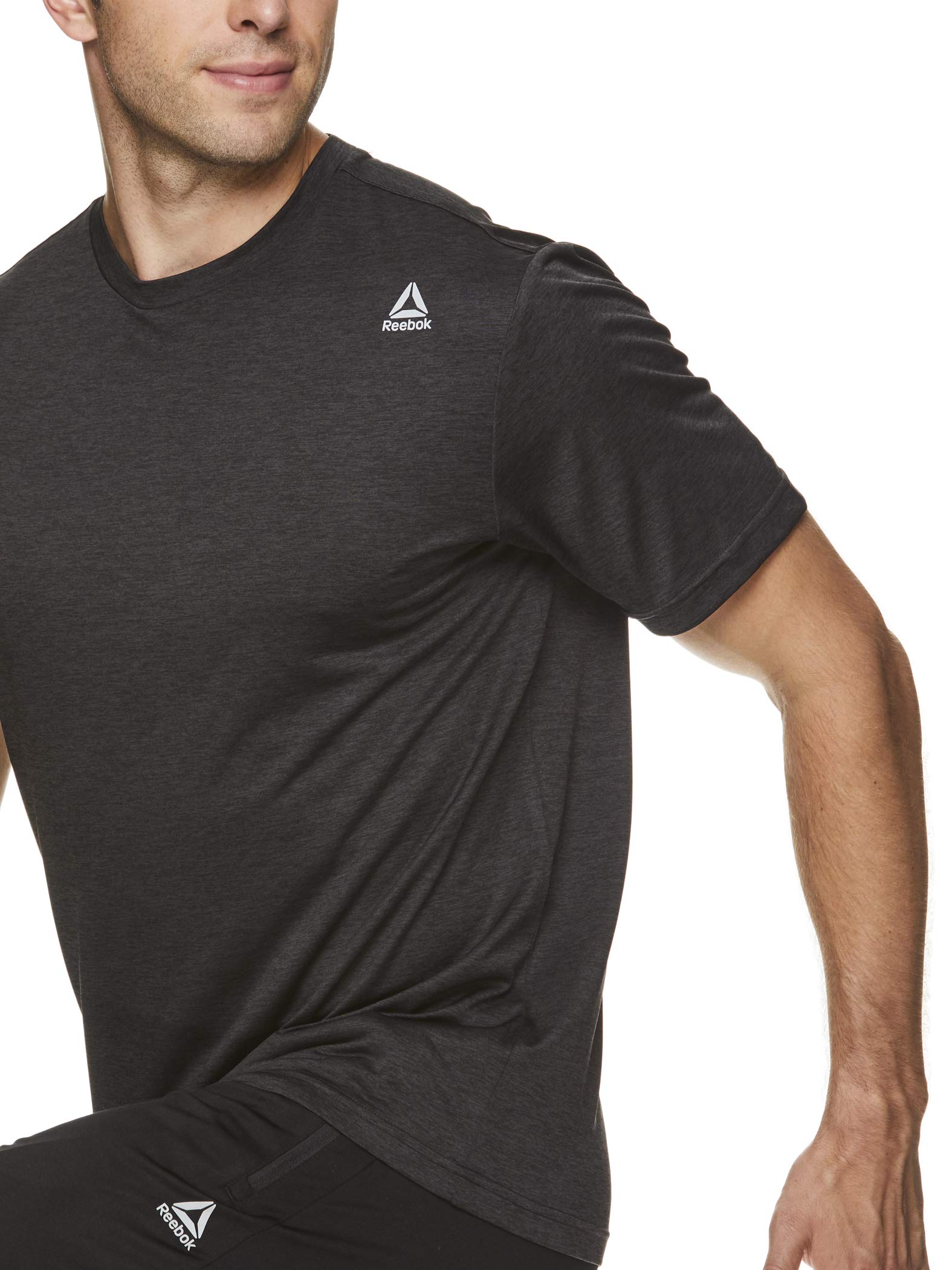 Reebok Men's Supersonic Crewneck Workout T-Shirt Designed with Performance Material - Reigning Black Heather, X-Large