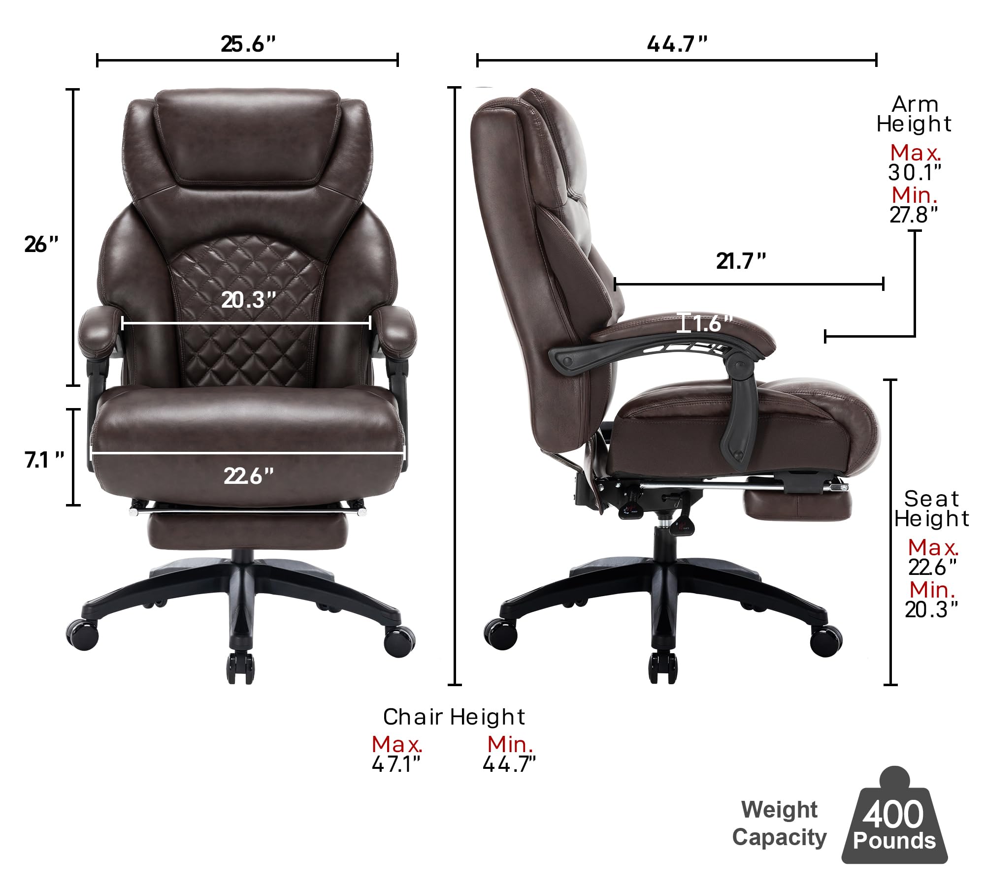 Sumeimics Big and Tall Office Chair Heavy Duty Office Executive Chair Reclining Office Chair with Footrest Brown