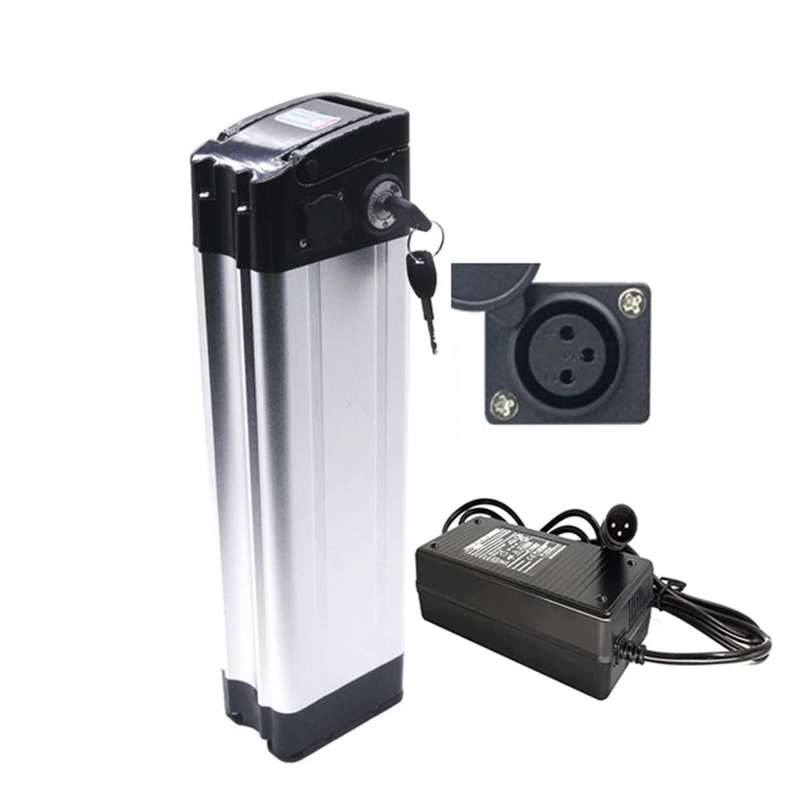 ZJDU Ebike Battery, 24V Silver Fish E-Bike Lithium Battery,with 29.2V 2A Charger and Safe Lock,for 200~350W Motor Ebike,24V 25Ah
