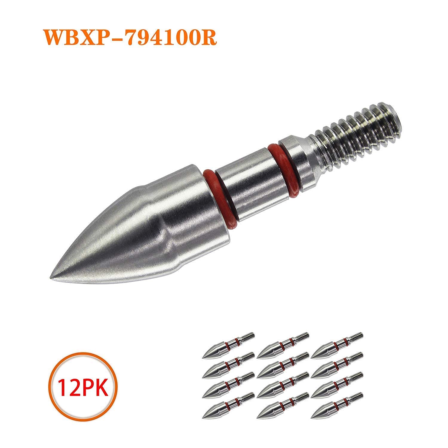 Wisdom 100 Grains Arrow Field Points 5/16 inch 7.94mm Stainless Steel Bullet Point Archery Tip for Bow Hunting Target Practice Inserts 1 Dozen 12 PCS