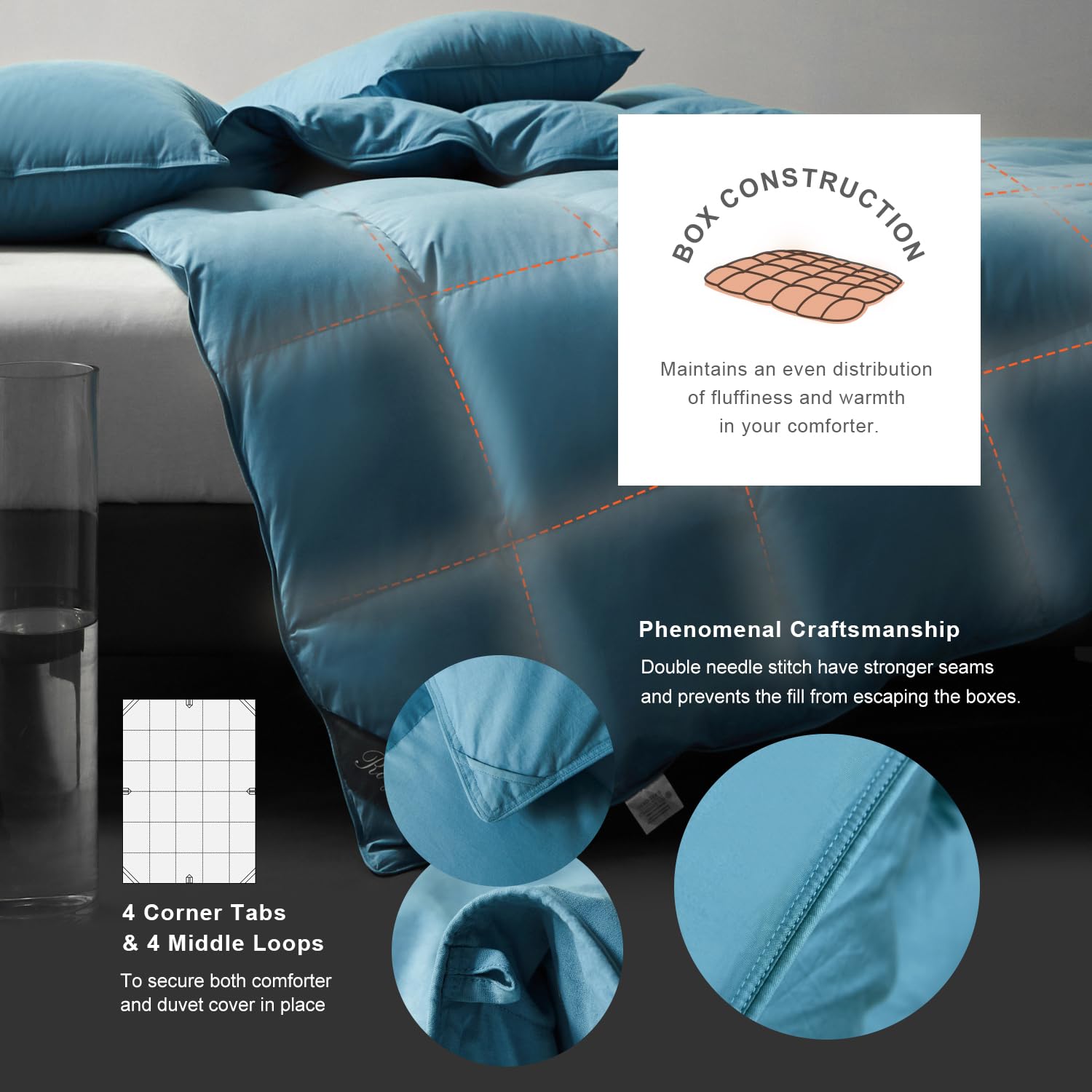 Royoliving Premium Heavyweight Feathers Down Comforter King Size Thickened Turquoise 100% Cotton Cover Down Proof Winter Duvet Insert with Corner Tabs (106x90, 70 Oz)