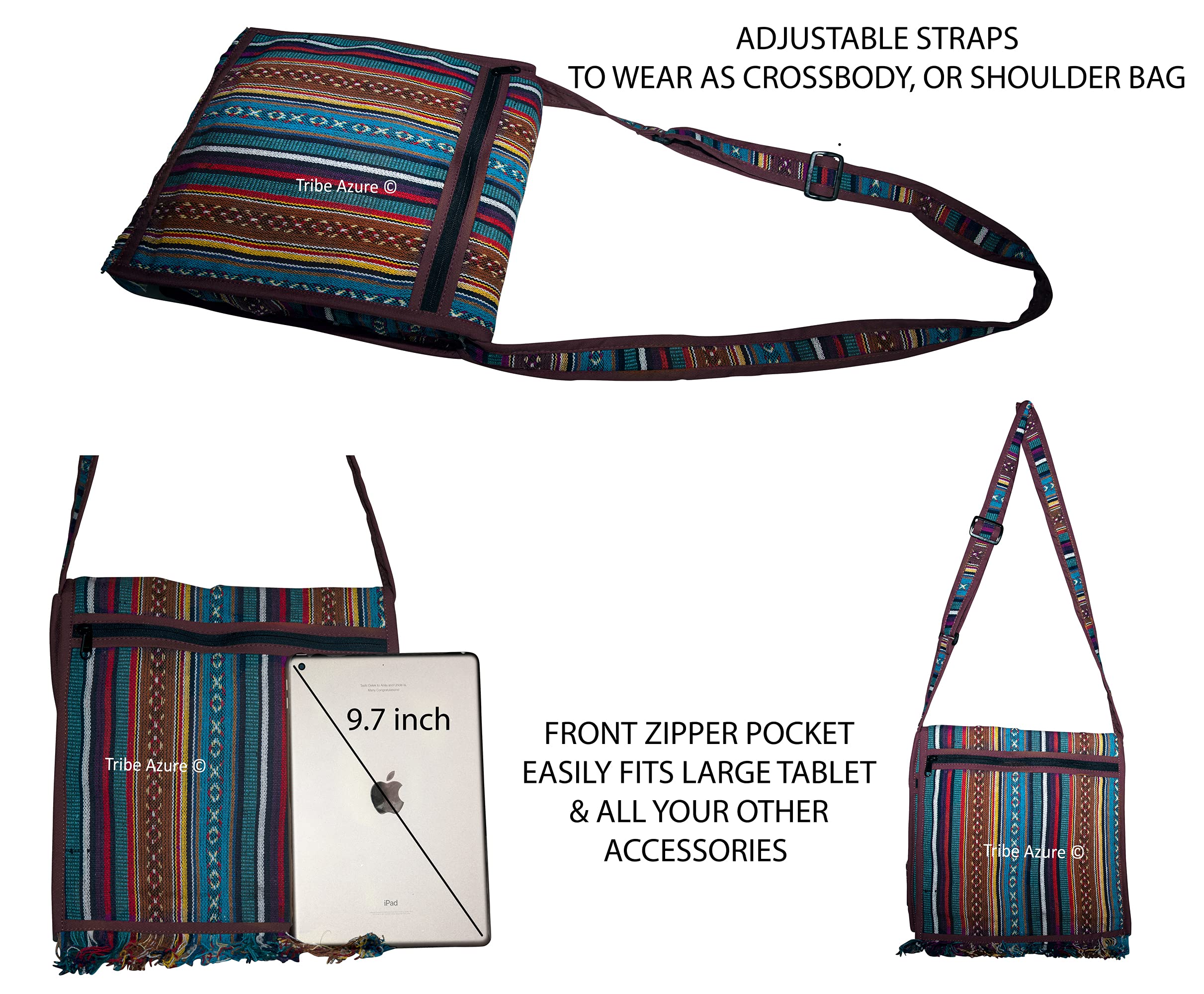 Tribe Azure Woven Adjustable Strap Shoulder Bag Hobo Messenger Women Fashion Handbag Unique Roomy Tassel (Woven Blue)