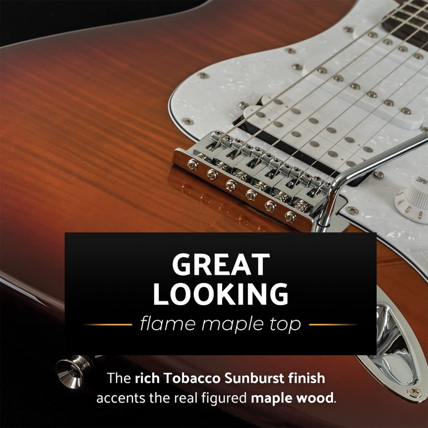 Washburn Sonamaster Electric Guitar Bundle in Sunburst with Flame Maple Veneer Top and H-S-S Pickups, Includes Strap, Picks, Clip-On Tuner and Extra Set of Strings (SDFSB-BNDL)