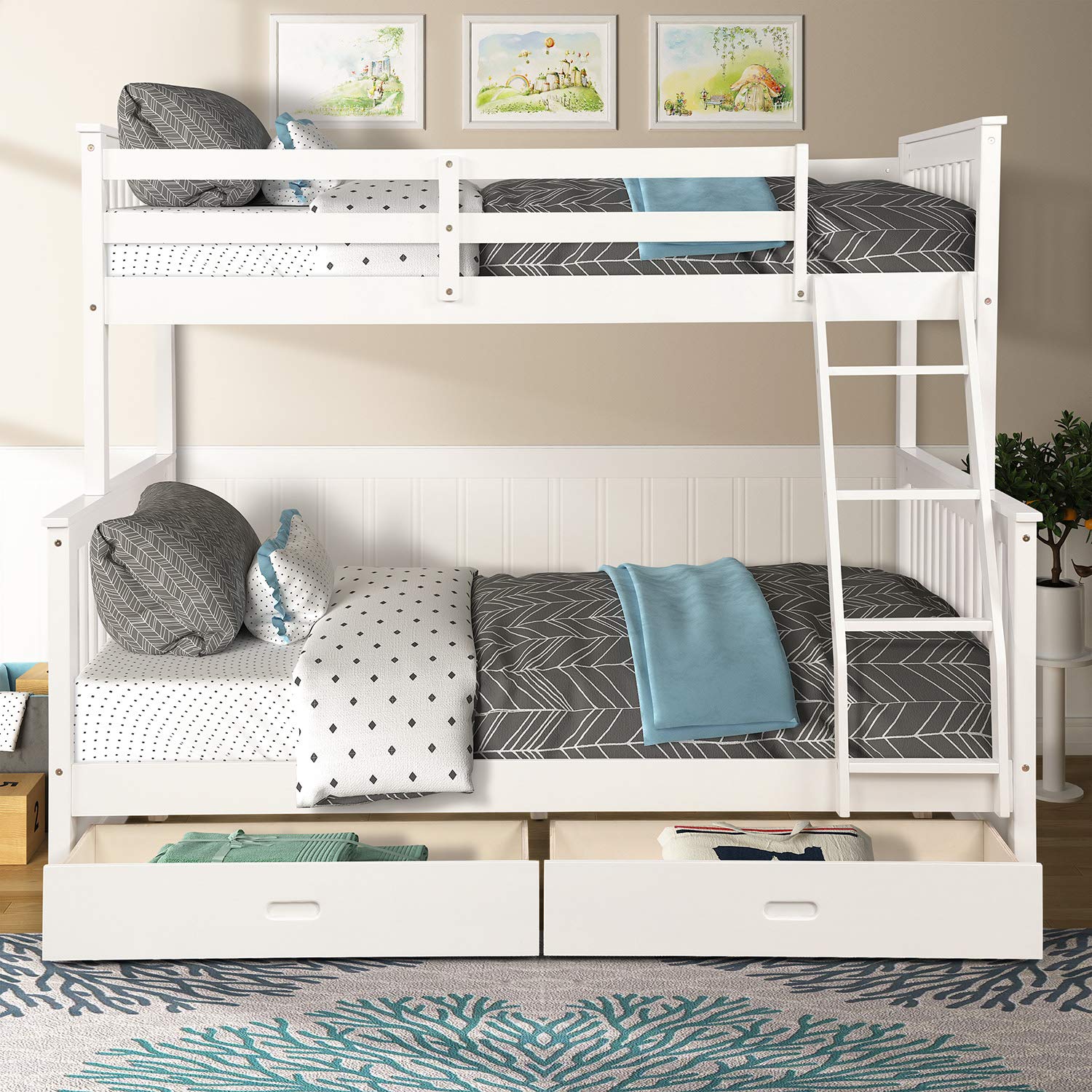 Twin-Over-Full Bunk Bed with 2 Drawers, Twin Bunk Bed with Ladders, Bunk Bed for Kids, Teens Bedroom, Guest Room Furniture
