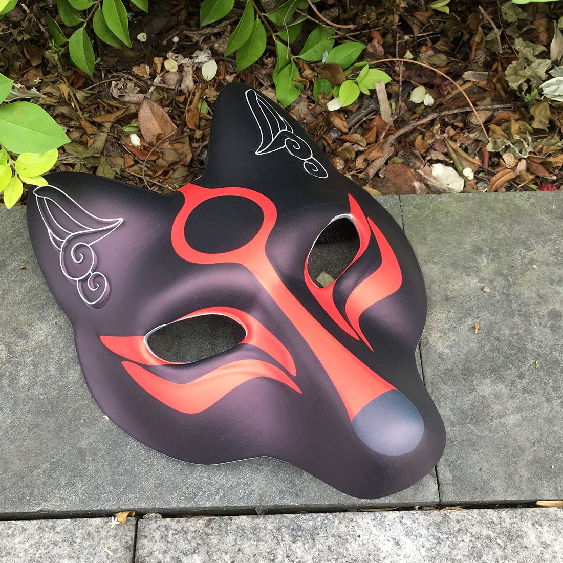 YangYong Kitsune Fox Mask for Halloween Masquerade Party, Kabuki PU Masks for Costume (full face, white diy base)