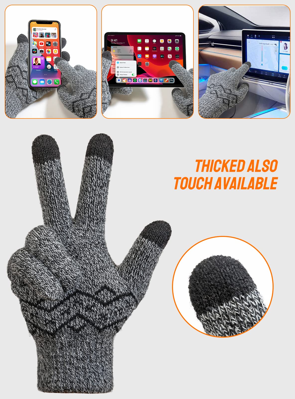 TRENDOUX Gloves for Men, Running Driving Glove Women Touchscreen Warm Stretchy Material Elastic Cuff Double Thickened Windproof Snow Texiting Phone - Typing Cold Hands - Black - L