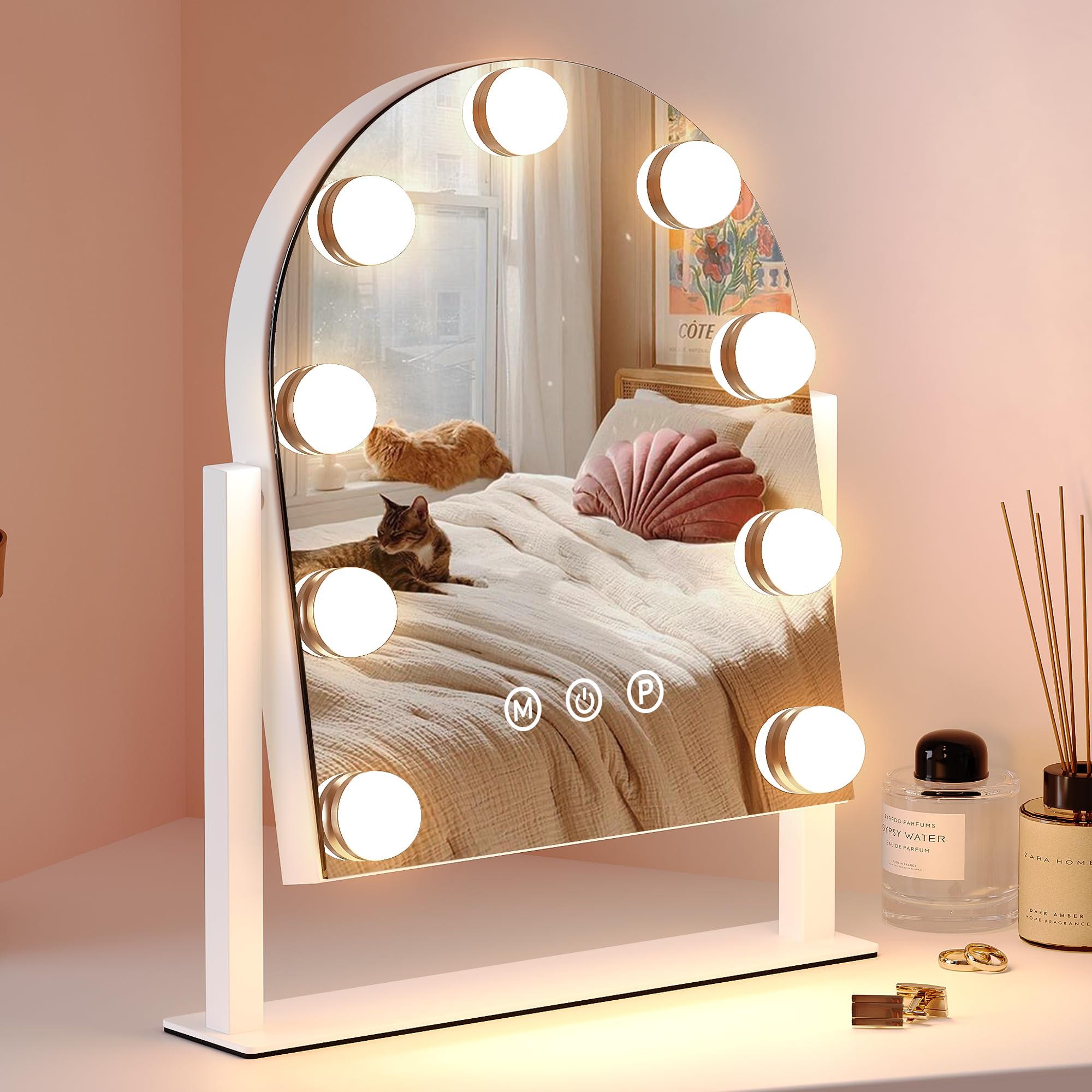 ZL ZELing Makeup Mirror with Lights, Vanity Mirror with Lights, Lighted Makeup Mirror, 3 Color Modes, Dimmable Light,360Β° Rotation