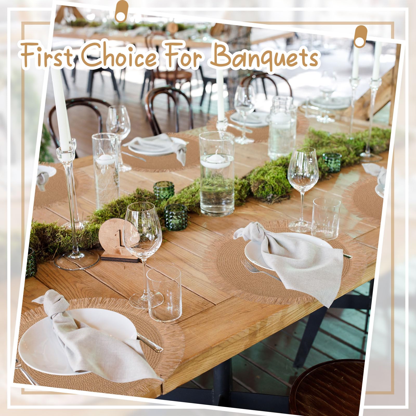 Tioncy 24 Pcs (12 Sets) Round Boho Woven Paper Placemats and Braided Coasters 12 Pcs 15 Inch Heat Resistant Table Mats 12 Pcs 7 Inch Non Slip Drink Coaster for Wedding Kitchen Dining Party Banquet